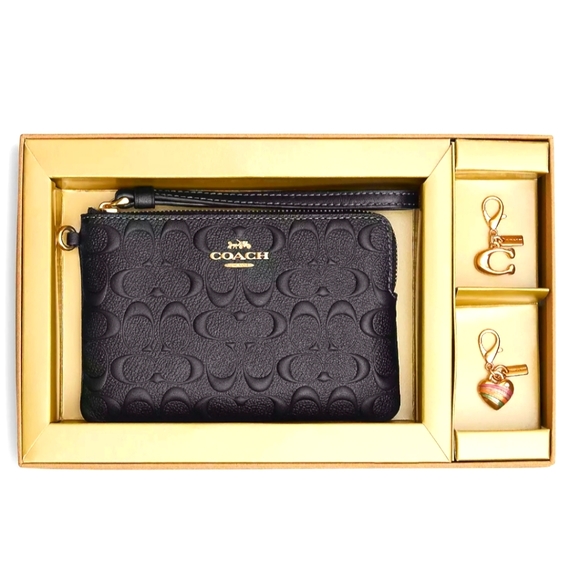 Coach | Bags | Coach Boxed Corner Zip Wristlet With Charms Signature ...